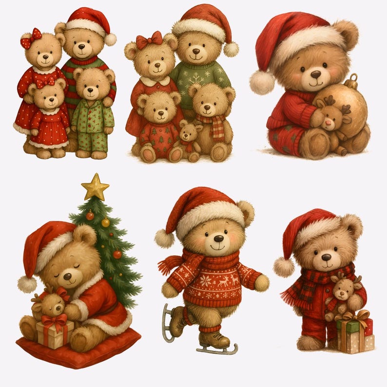 Teddy Bear Christmas Clipart Set | Holiday PNG, Winter Nursery Art - Etsy