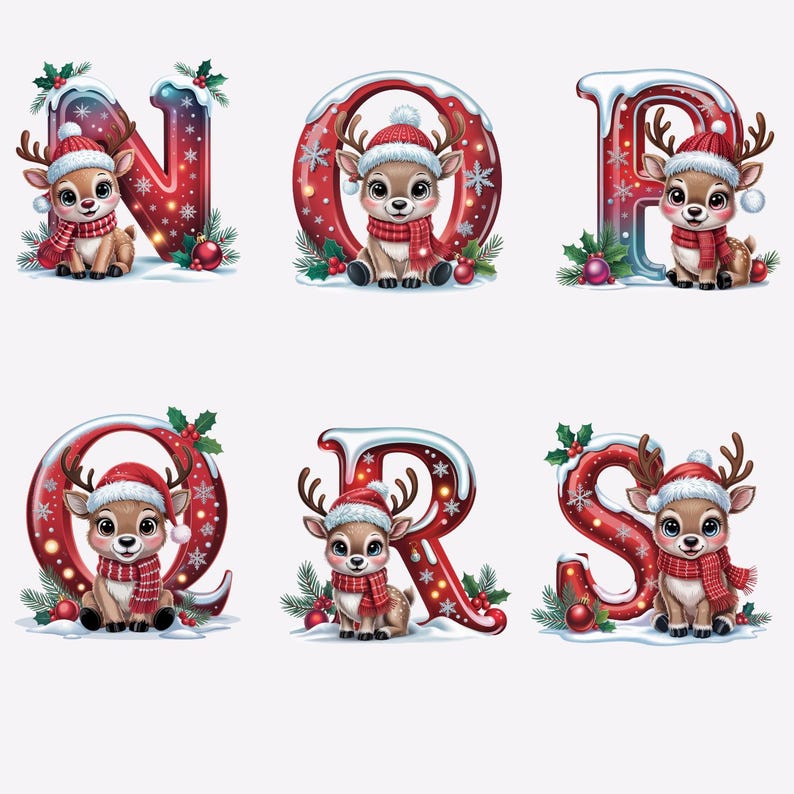 Christmas Reindeer Alphabet Clipart | 3D Holiday Letters (PNG) - Etsy ...