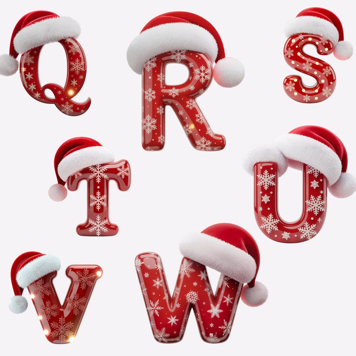 Glossy Christmas Alphabet Clipart | Red Santa Hat Letters PNG (digital ...