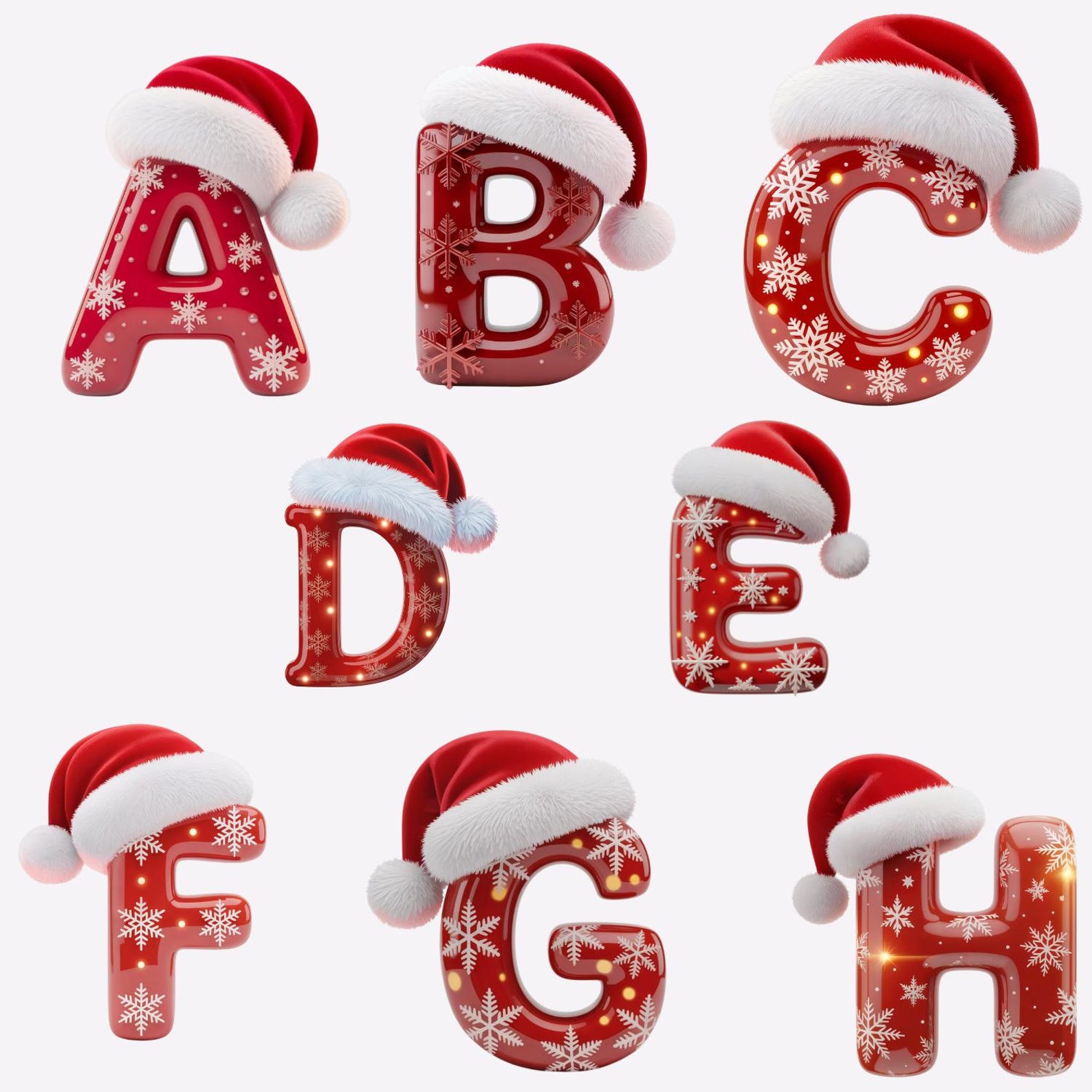 Glossy Christmas Alphabet Clipart | Red Santa Hat Letters PNG (digital ...