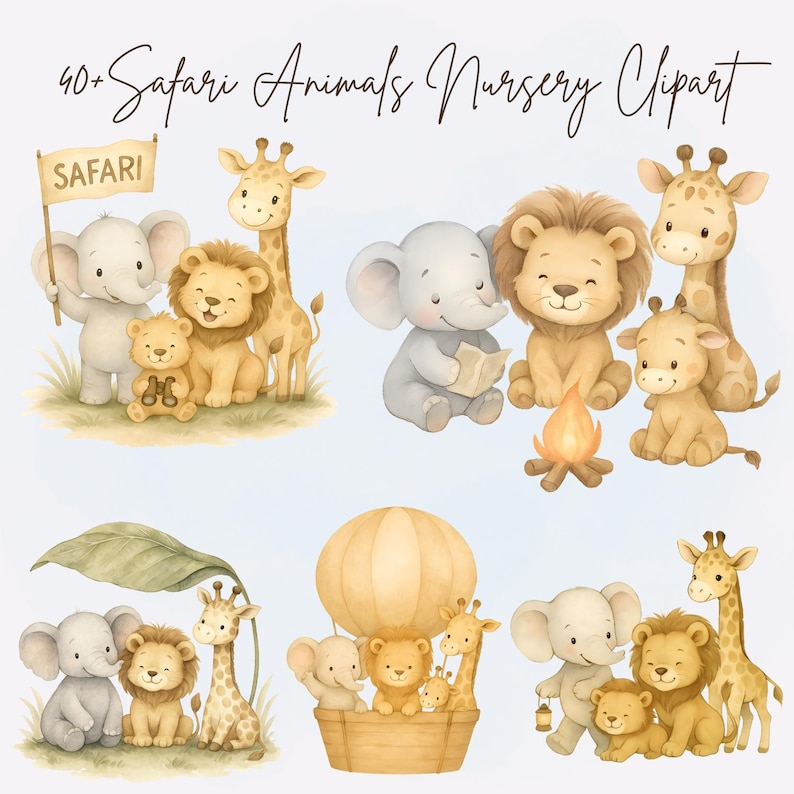 Watercolor Safari Animals Clipart: Jungle Nursery Art (PNG) - Etsy
