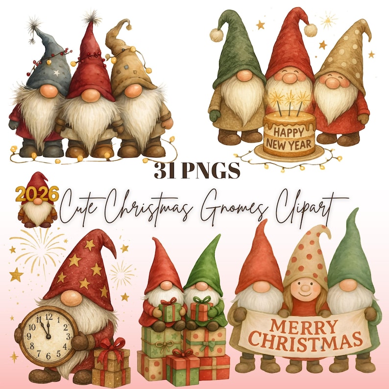 Christmas Gnomes Clipart | 31 Watercolor PNG Holiday Illustrations ...