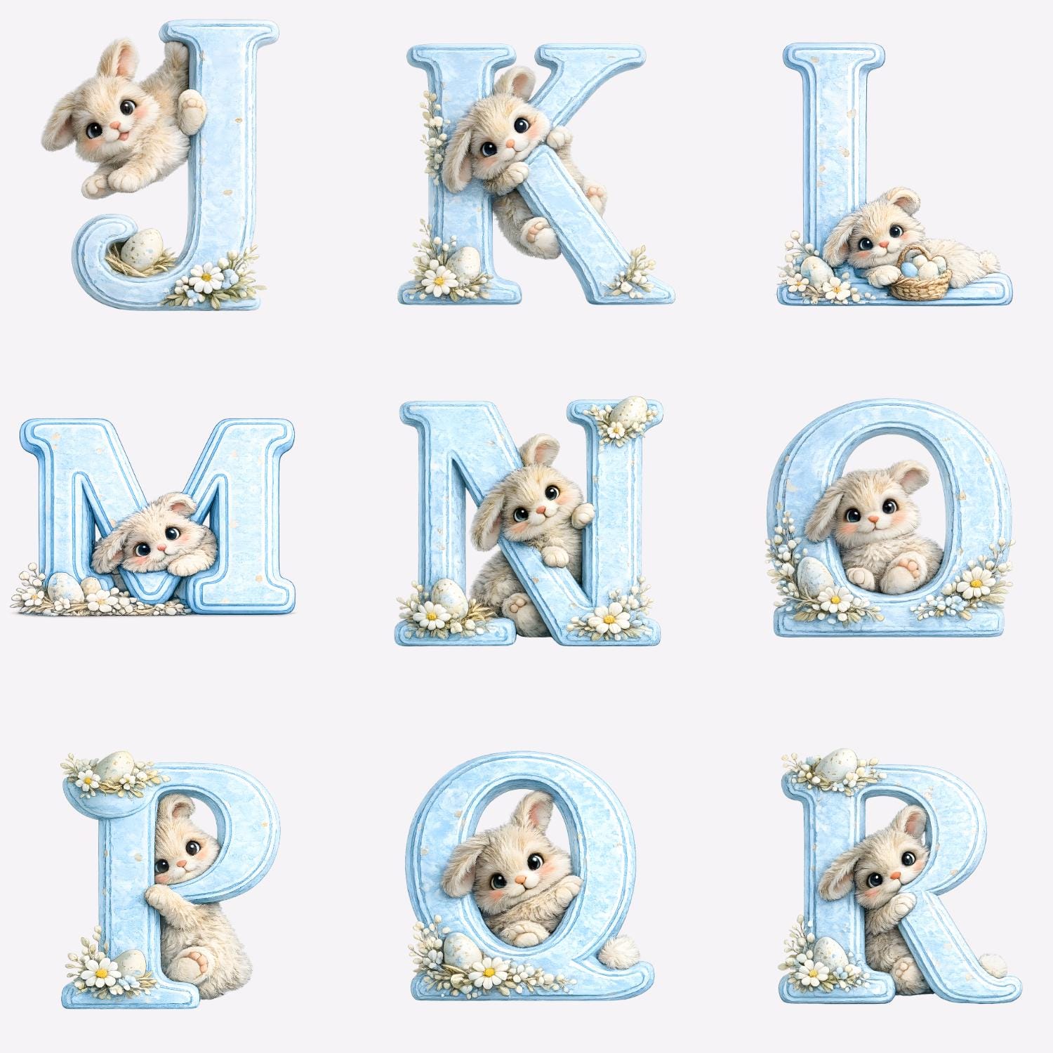 Bunny Alphabet Clipart | Blue Easter Nursery Letters (PNG Bundle ...