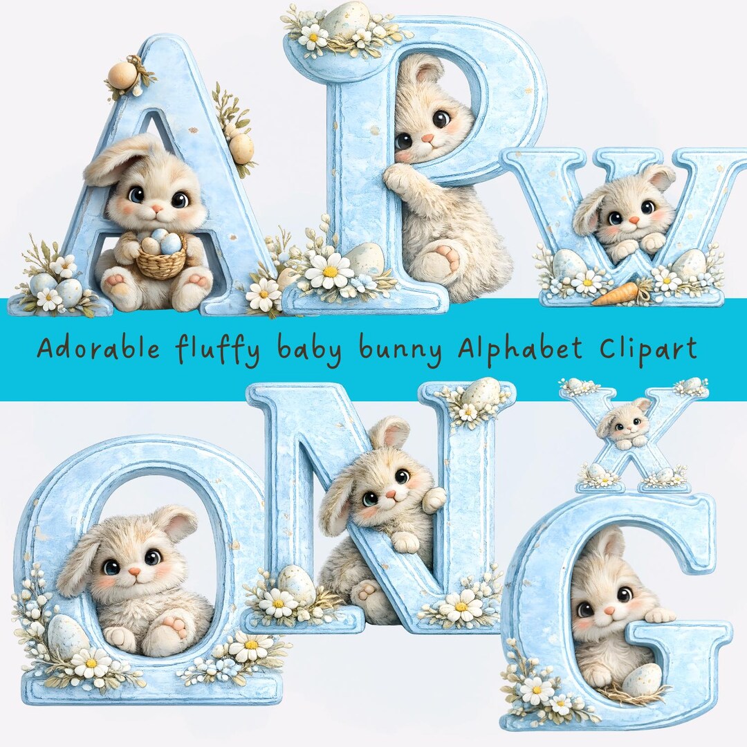 Bunny Alphabet Clipart | Blue Easter Nursery Letters (PNG Bundle ...