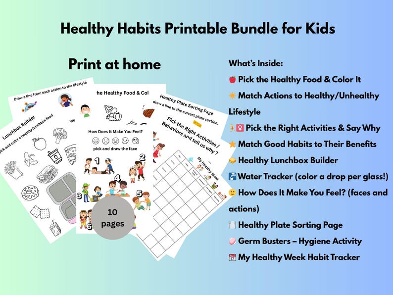 Healthy Habits Activity Bundle for Kids –printable Activity Worksheets ...