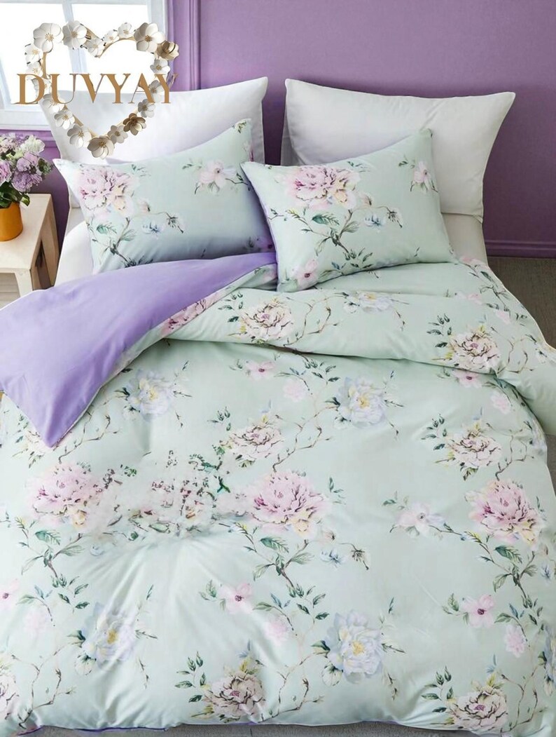 Purple Lilac Floral Duvet Cover Set: Shabby Chic Nordic Bedding - Etsy
