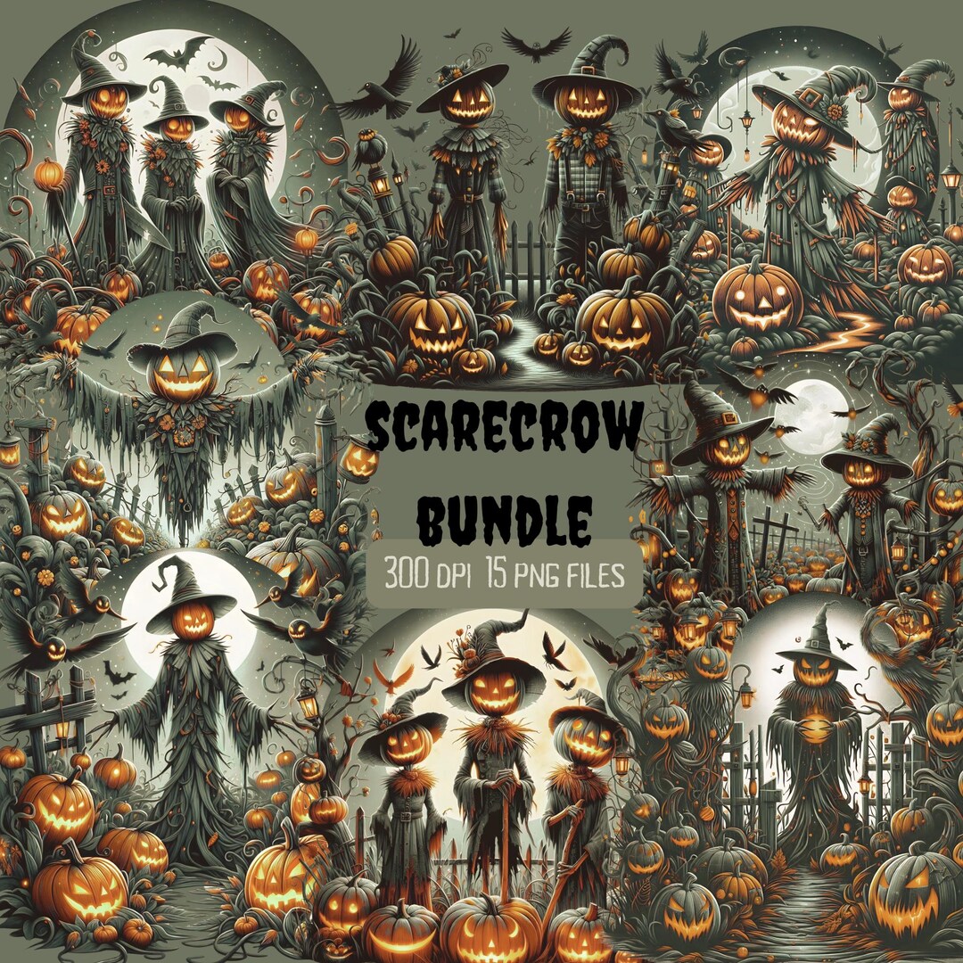 Halloween Scarecrow PNG Bundle: Spooky Fall Clipart (digital Download ...