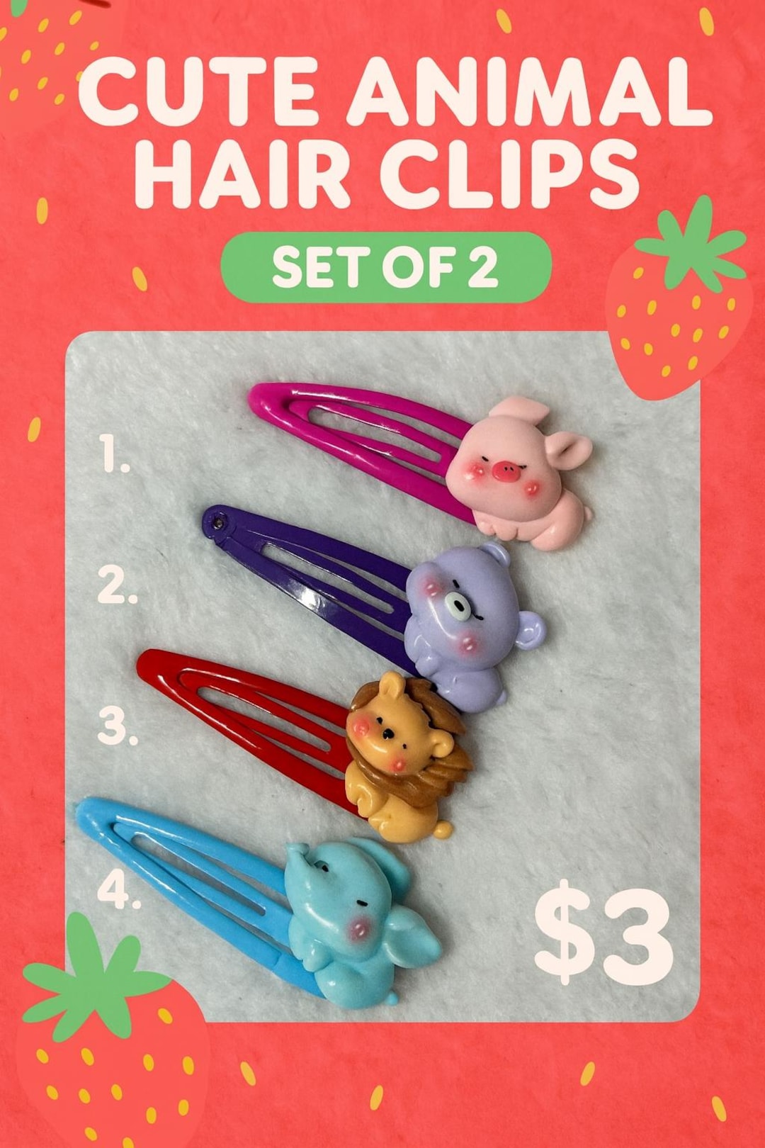 Cute Animal Hair Clips – Pig, Bear, Lion & Elephant | Limited Edition ...