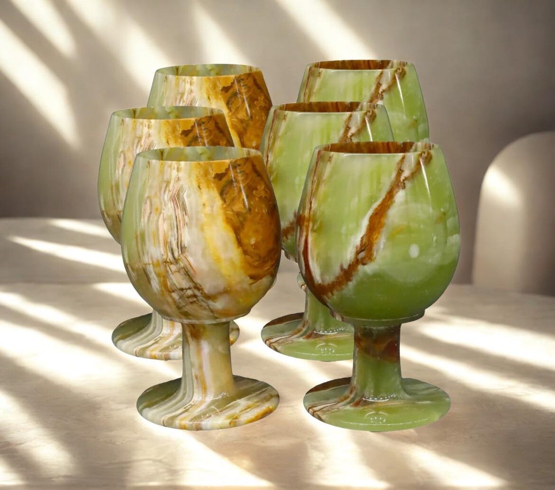 Luxury Onyx Wine Glasses Set of 6 | Natural Stone Barware | Handcrafted ...