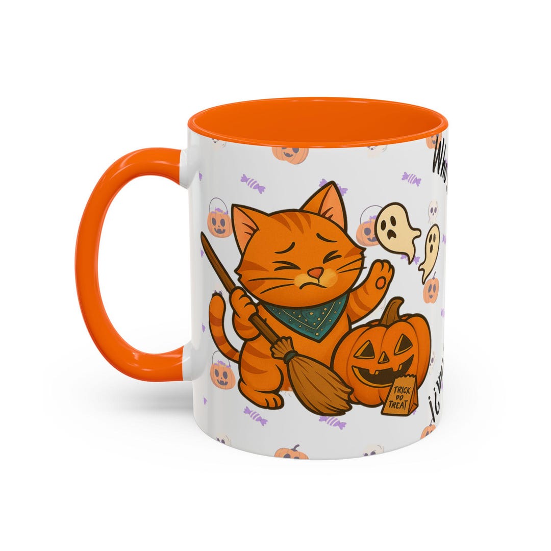 Sad Halloween Cat Mug - "who Said Halloween Was Fun?" - Cute Orange ...