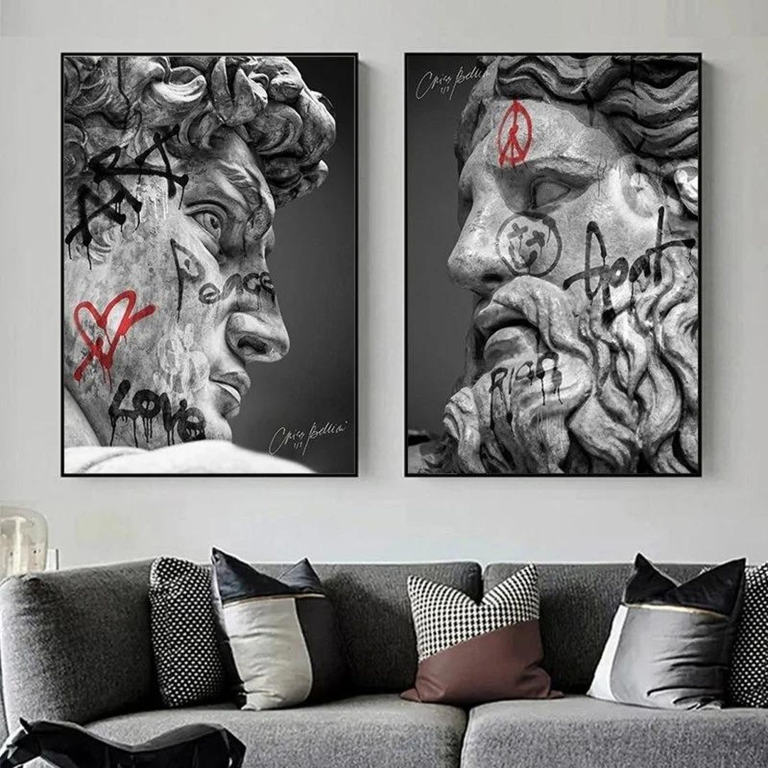 Vintage Classical Graffiti Art Statue Love Canvas Wall Art Paintings ...