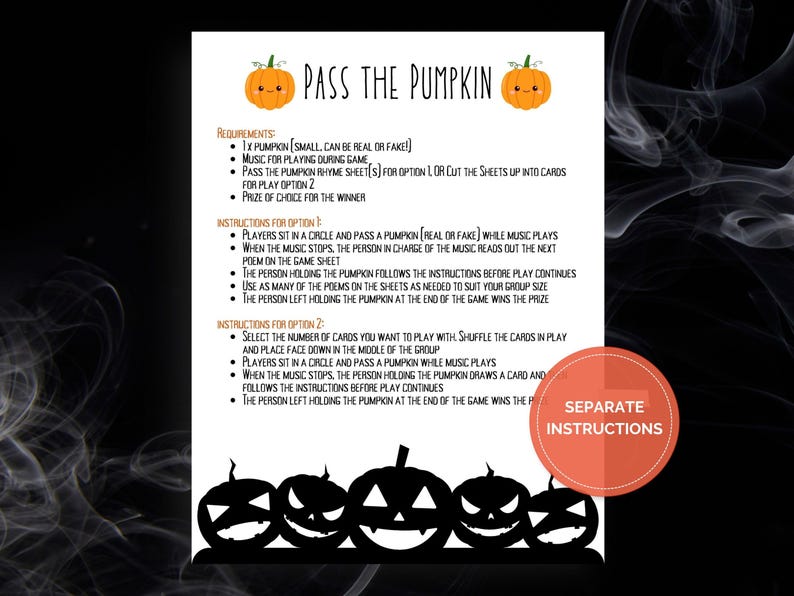 Pass the Pumpkin Halloween Game: Printable Party Activity (digital ...
