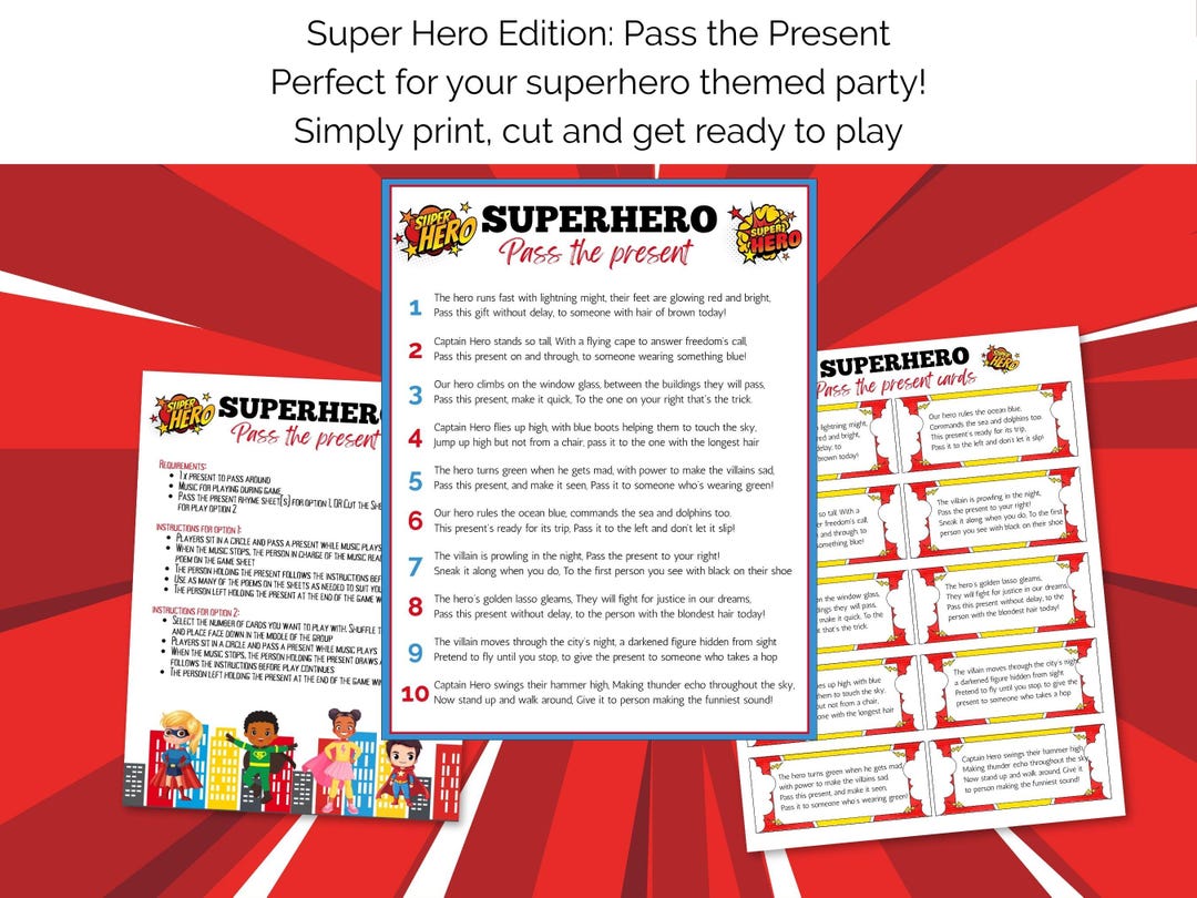 Superhero Party Game: Pass the Prize Poem & Cards (digital Download ...