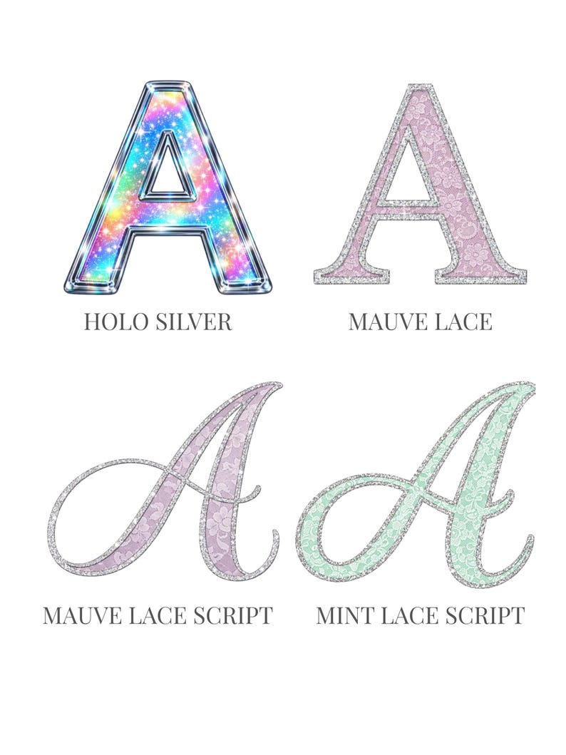 Alphabet PNG Bundle, 15 Alphabet Sets A-Z Letters, Luxury Glitter Lace ...