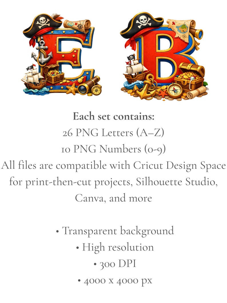 Pirate Alphabet Clipart, Treasure Hunt Letter PNG, Skull Crossbones ...