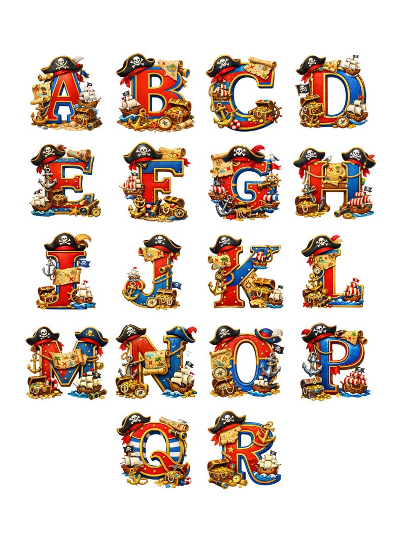 Pirate Alphabet Clipart, Treasure Hunt Letter PNG, Skull Crossbones ...
