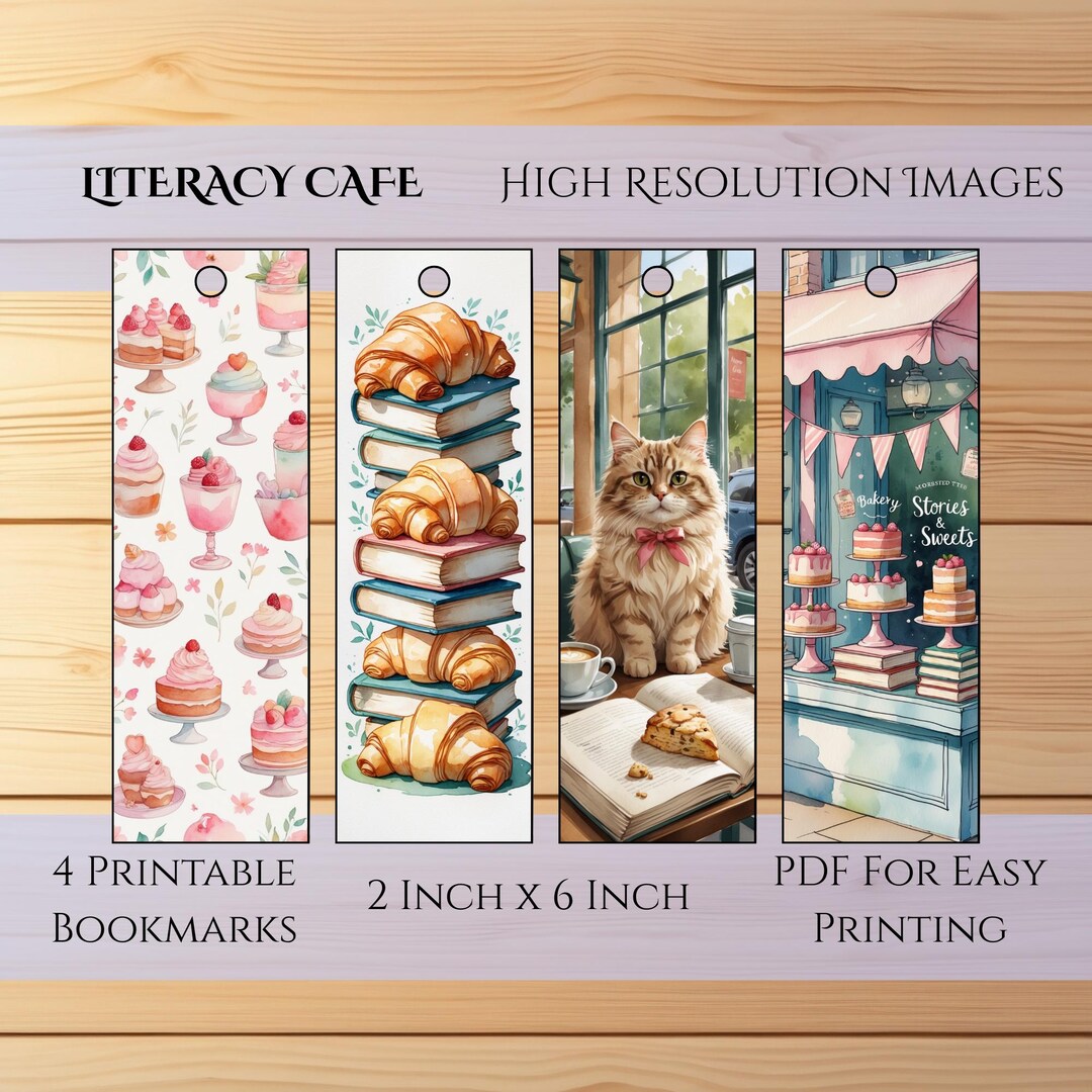 Literacy Cafe Printable Bookmarks - 4 Cozy Bookish 2x6 Inch Bookmarks ...