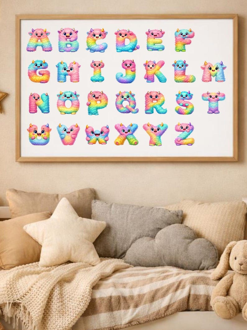 Cute Monster Alphabet Clipart, Rainbow Letter PNG, Monster Letter Set ...