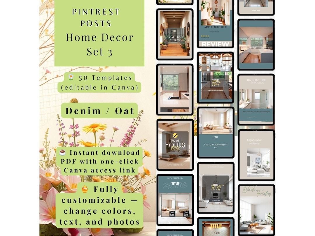 Home Decor Pinterest Template Bundle Canva | 50 Editable Pins for ...