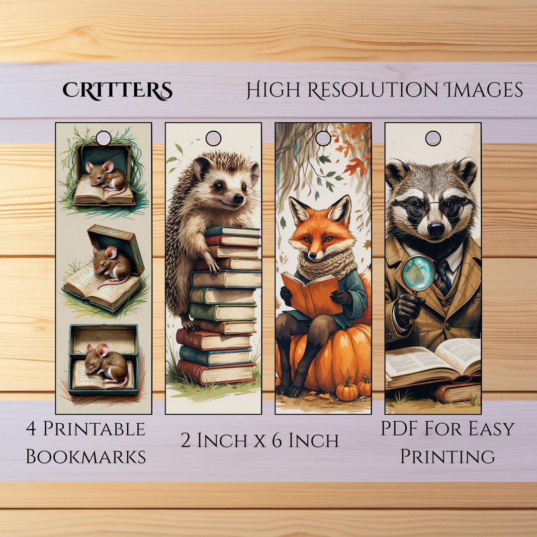 Critters Printable Bookmarks - Animal Reading Gifts (PDF Instant ...