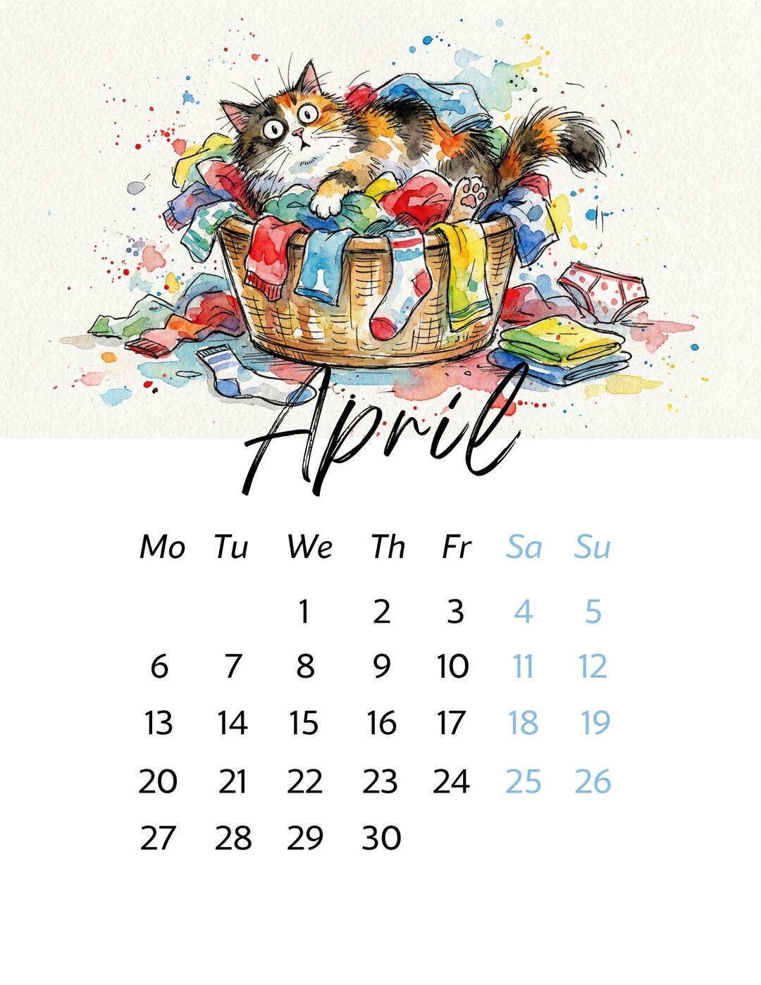 2026 Crazy Cats Printable Calendar - A4 / US Letter - Funny Cat Lover ...