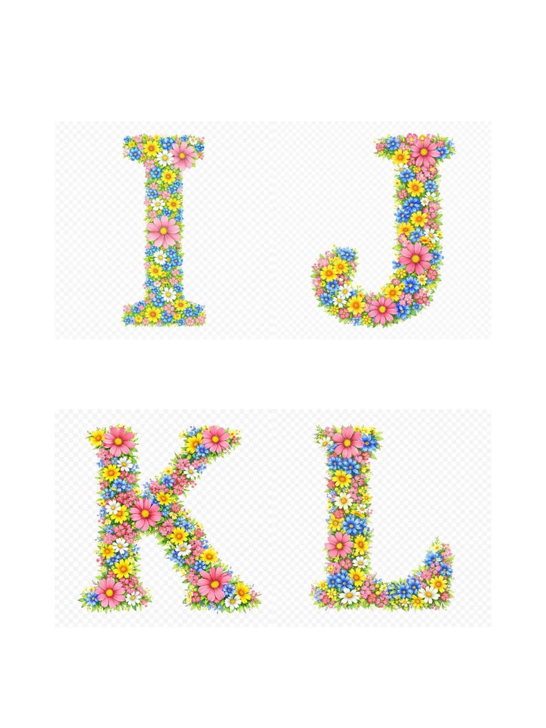 Summer Wildflower Alphabet Clipart, Daisy Floral Letter PNG Set, Bright ...