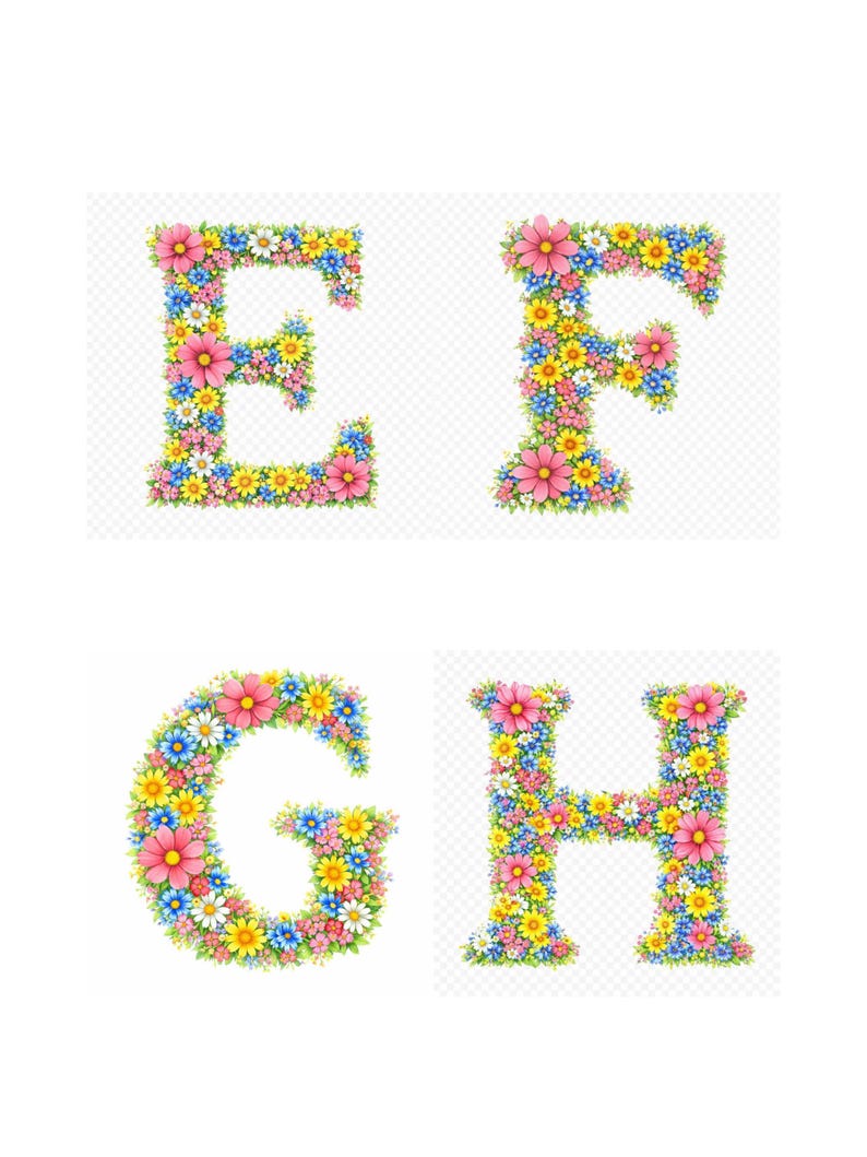 Summer Wildflower Alphabet Clipart, Daisy Floral Letter PNG Set, Bright ...