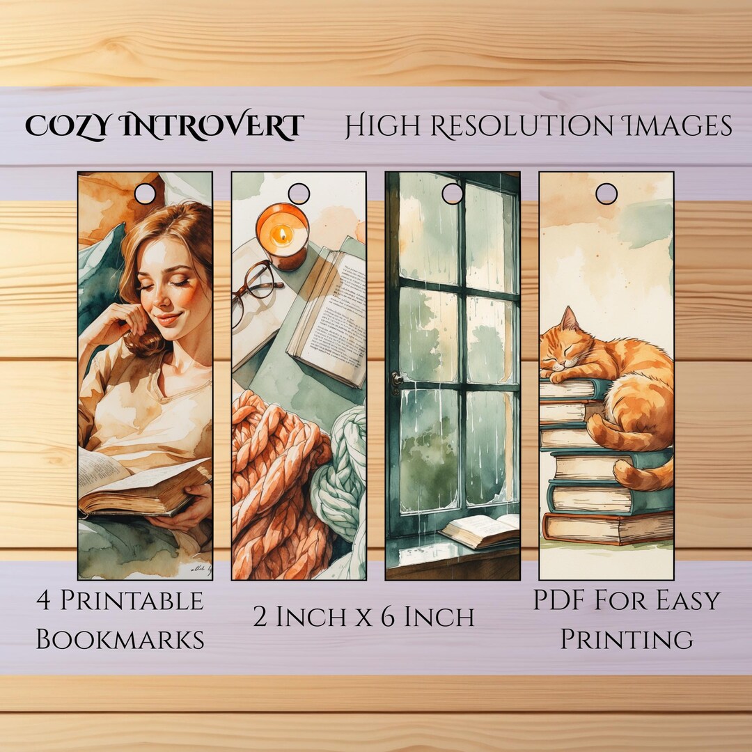 Cozy Introvert Printable Bookmarks - 4 Comfort Reading 2x6 Inch ...