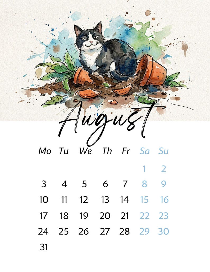 2026 Crazy Cats Printable Calendar - A4 / US Letter - Funny Cat Lover ...