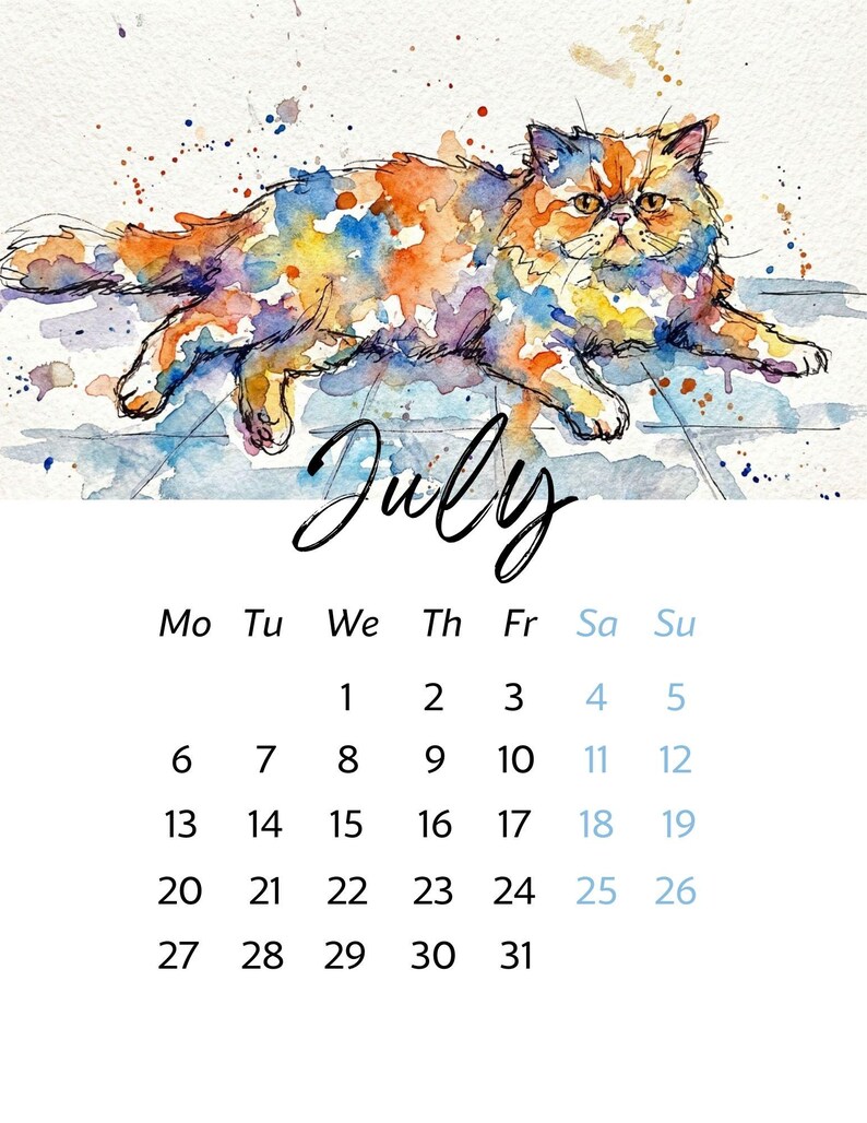 2026 Crazy Cats Printable Calendar - A4 / US Letter - Funny Cat Lover ...