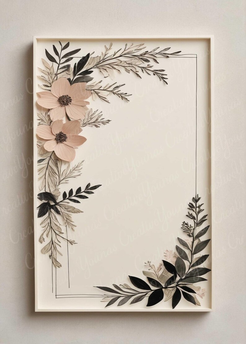 13 Boho Floral Border Jpgs –flower Frame Clipart, Minimal Botanical ...