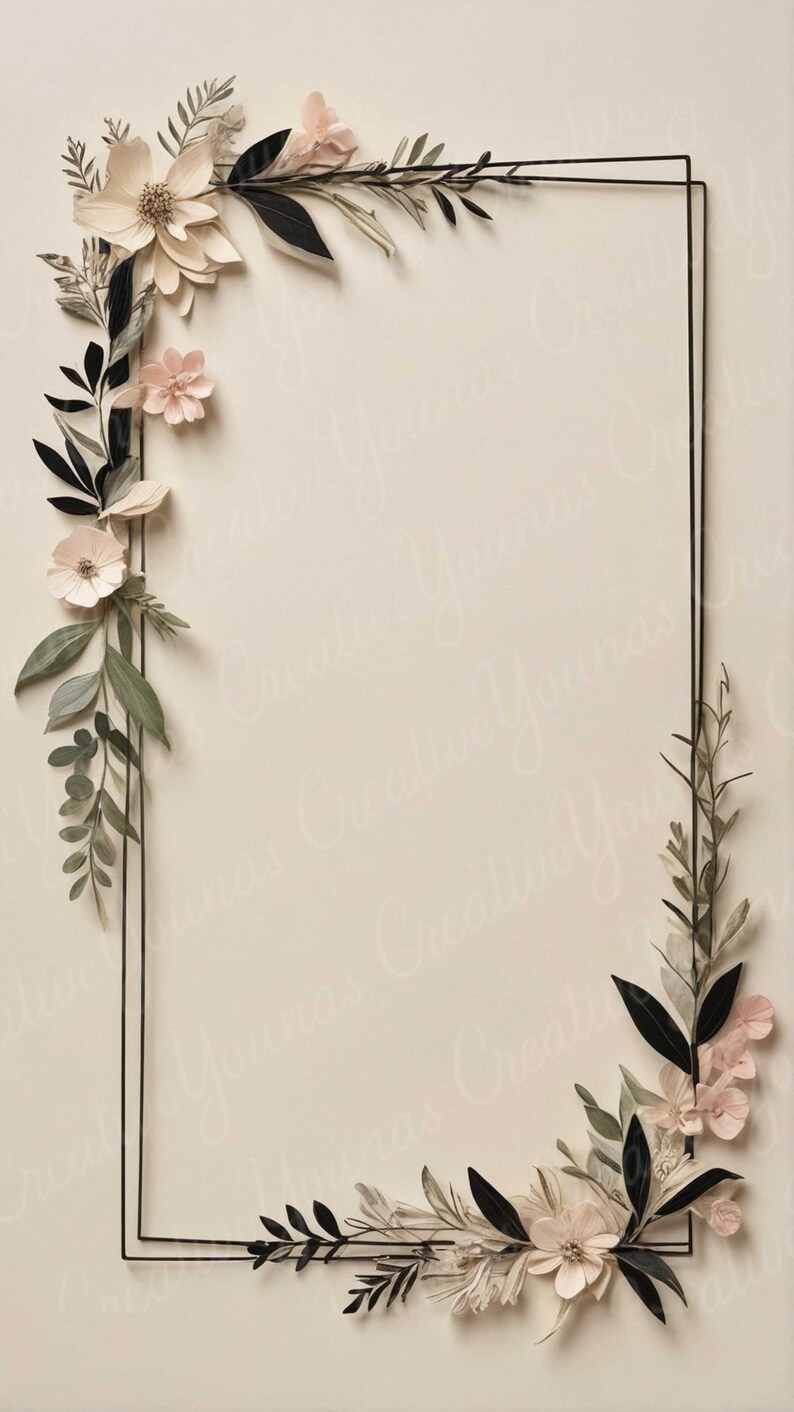 13 Boho Floral Border Jpgs –flower Frame Clipart, Minimal Botanical ...