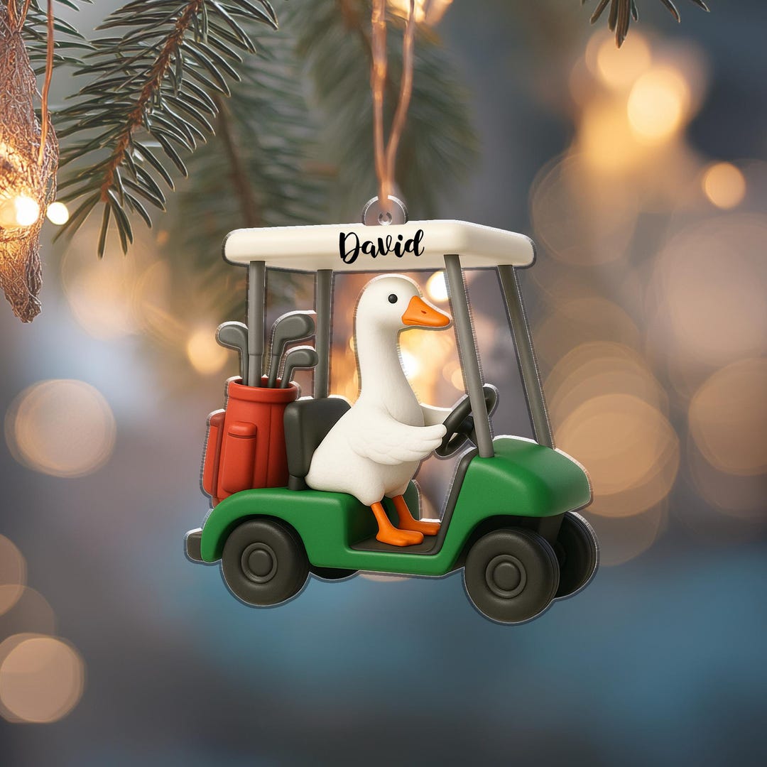 Personalized Goft Cart Goose 2D Flat Ornament, Custom Name Golf Lover ...