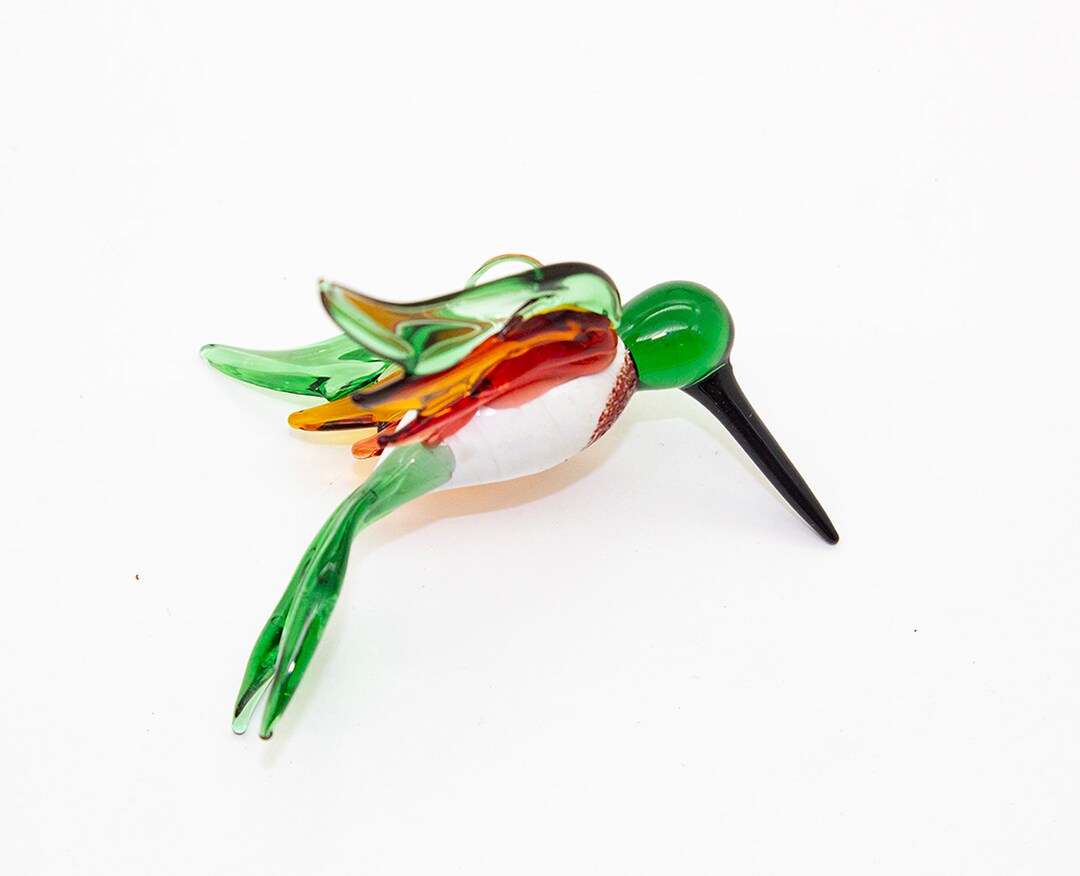 Ruby-throated Green Large Hummingbird Lampwork Glass Ornament-free ...