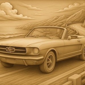 Classic 1960s Ford Mustang Convertible | 3D Bas-relief STL for CNC ...