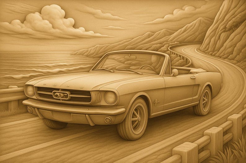 Classic 1960s Ford Mustang Convertible | 3D Bas-relief STL for CNC ...