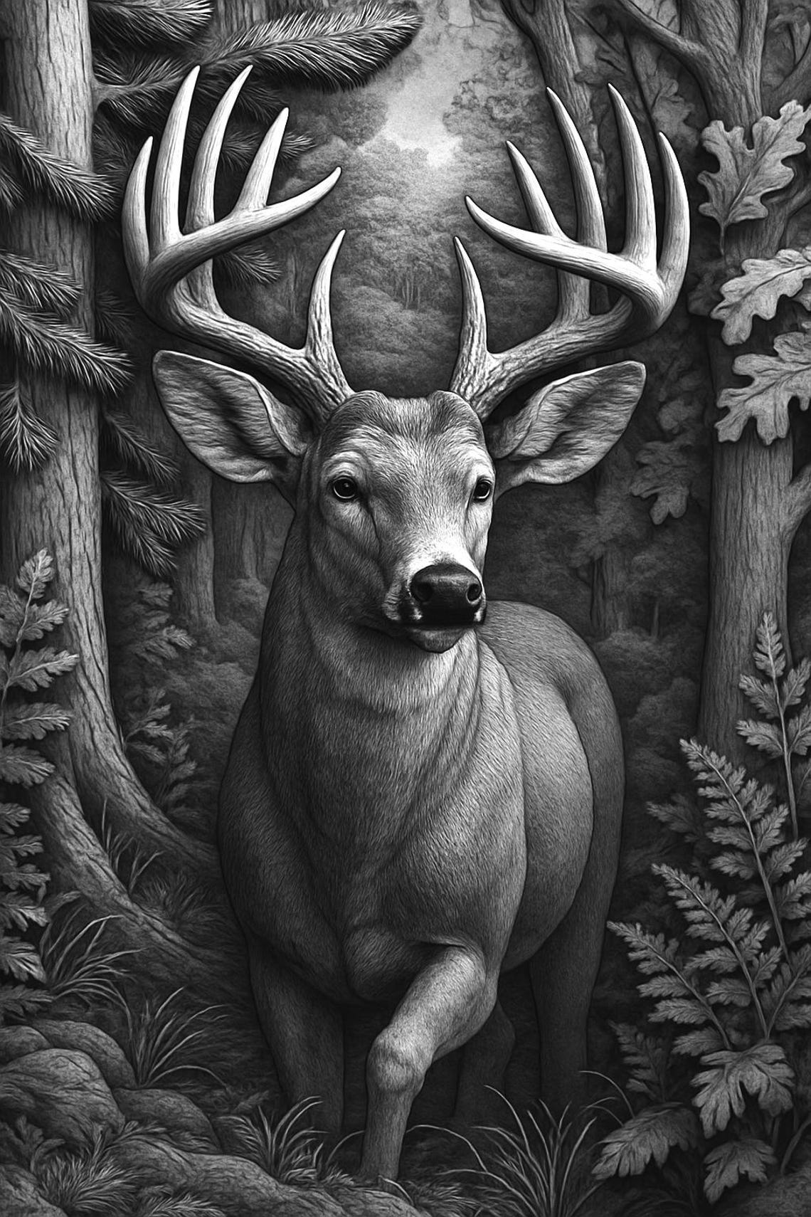 Whitetail Deer 3D STL Relief – Forest Scene for CNC or Laser, Wildlife ...