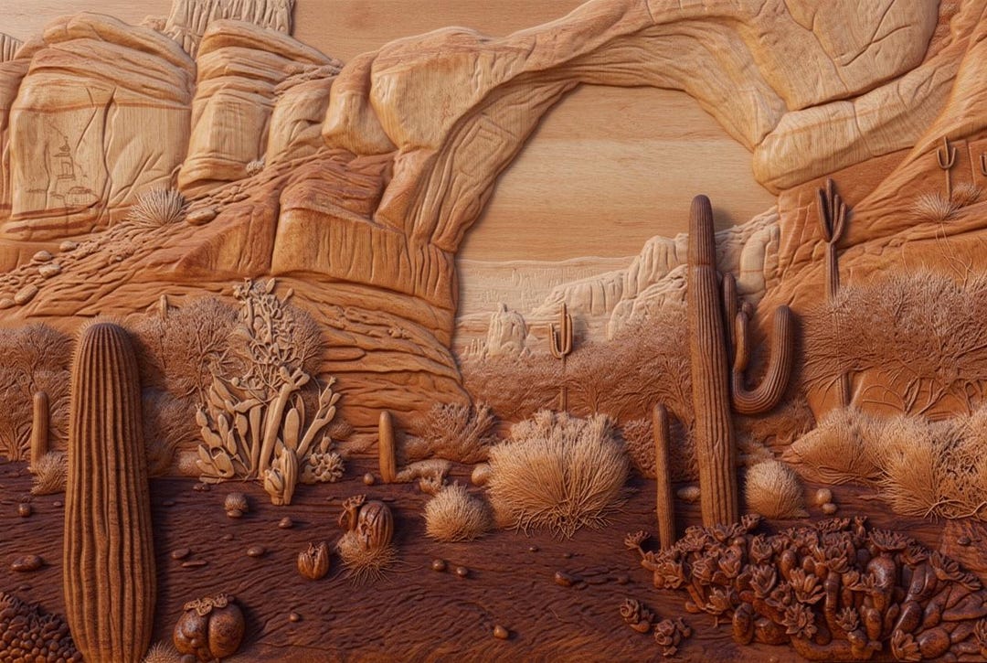 Desert Arch STL | Cactus Landscape 3D Model | CNC Relief Panel | Obj ...