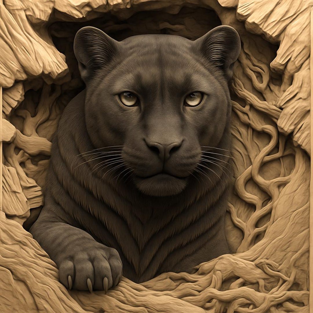 Panther 3D STL File for CNC | Wildcat Wood Carving Relief | Black Panther Digital Model | Jungle ...