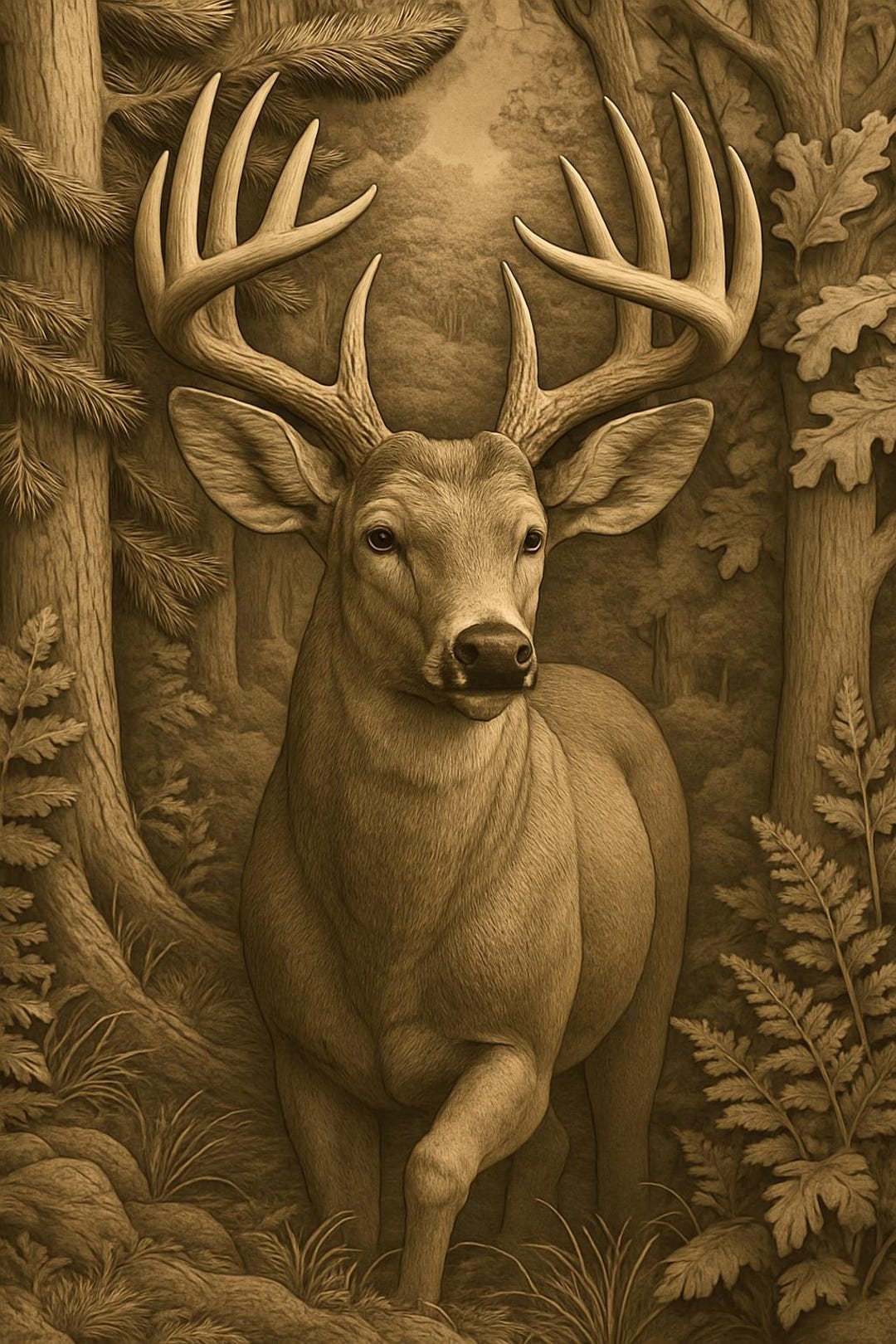 Whitetail Deer 3D STL Relief – Forest Scene for CNC or Laser, Wildlife ...