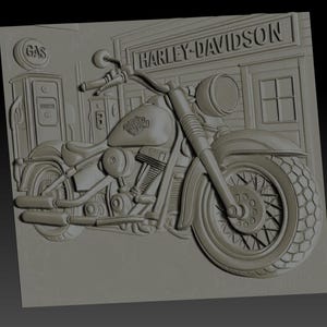 Harley-davidson Motorcycle at Vintage Gas Station – 3D STL Bas-relief ...