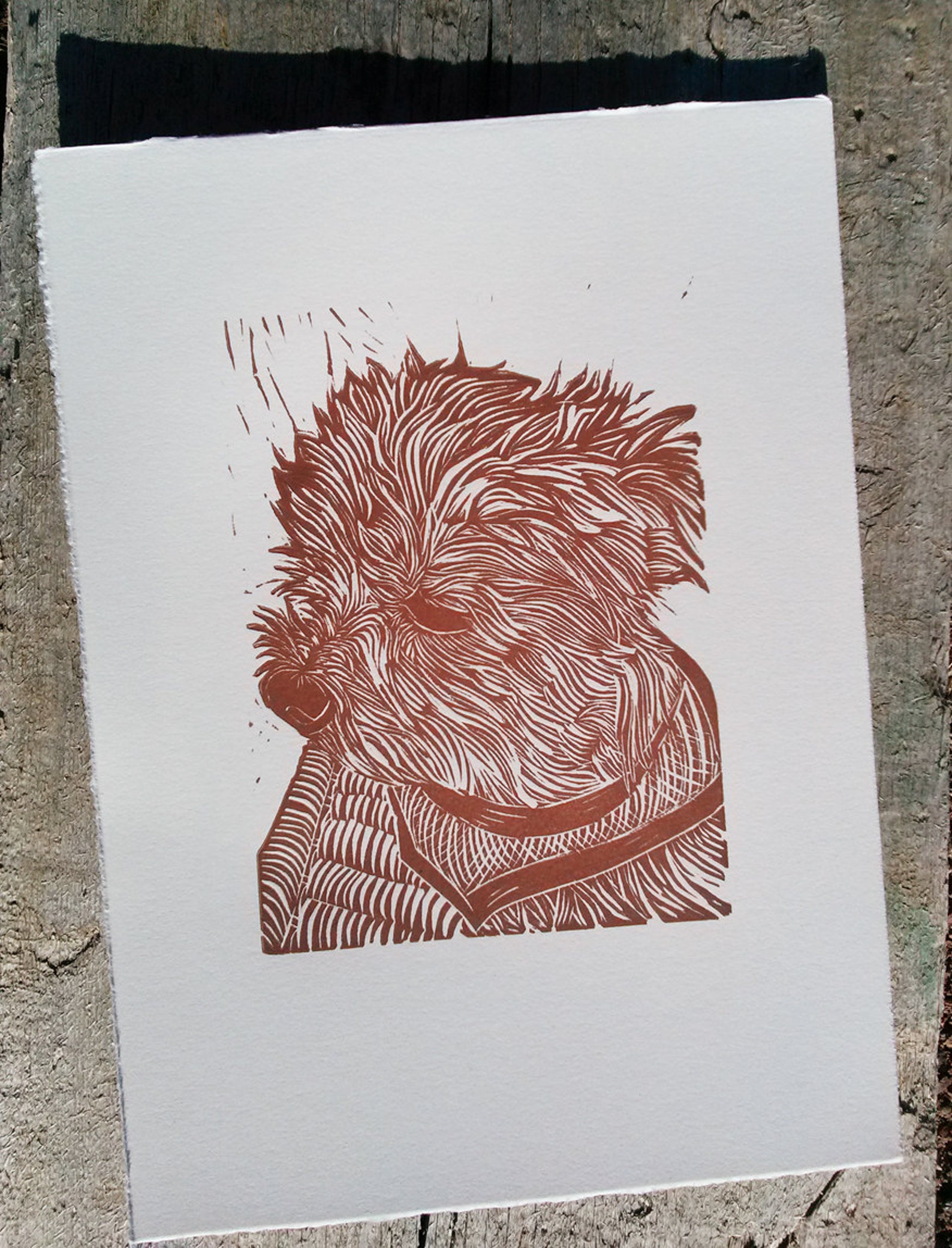 Custom Hand Carved Linocut Print Dog Portrait - Etsy