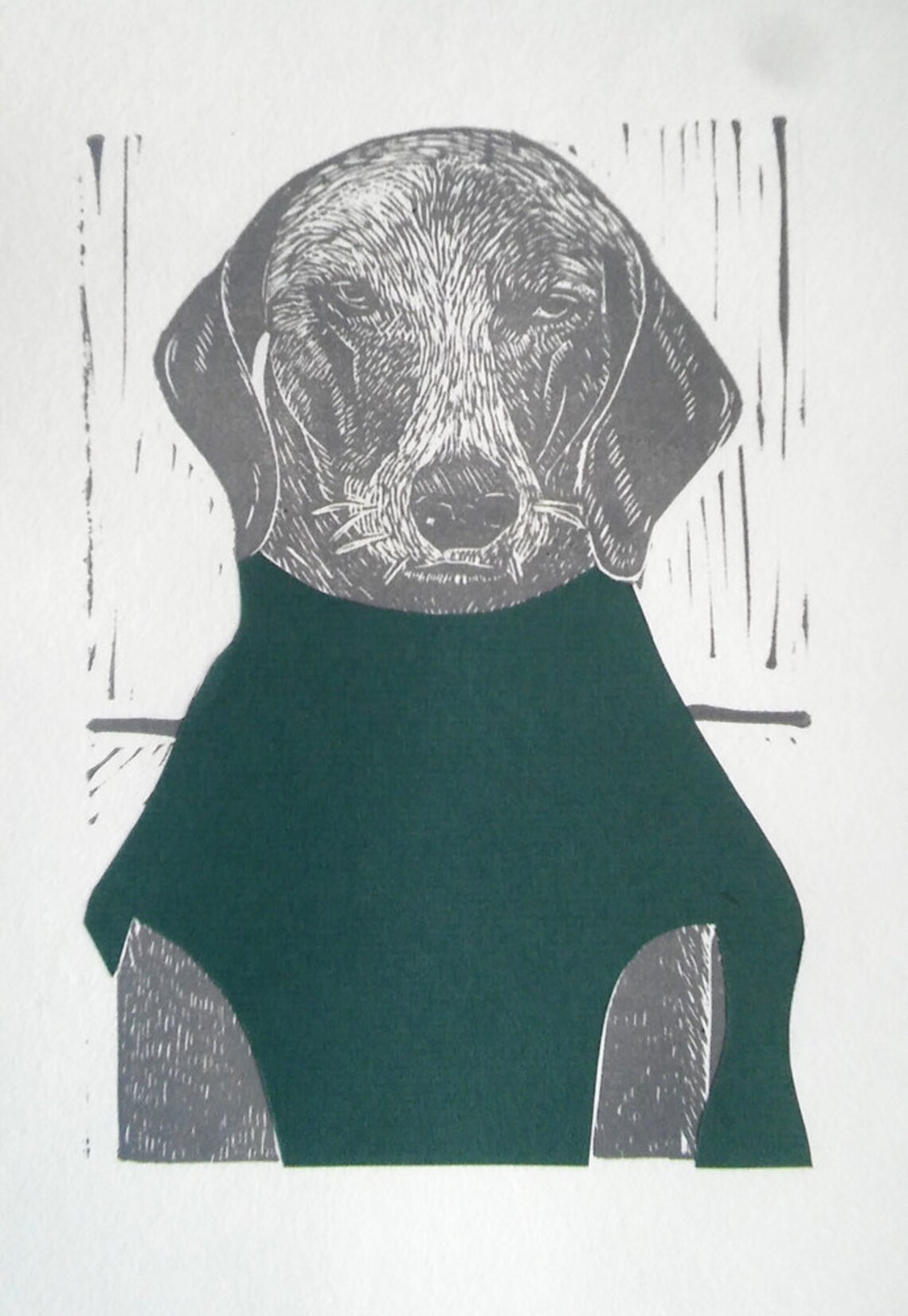 Custom Hand Carved Linocut Print Dog Portrait - Etsy