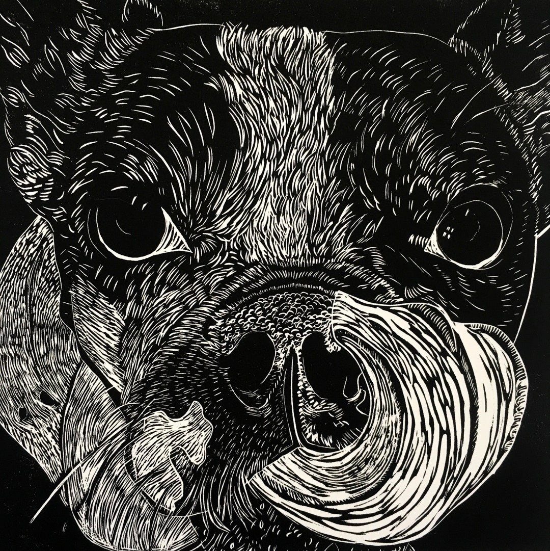 Custom Hand Carved Linocut Print Dog Portrait - Etsy