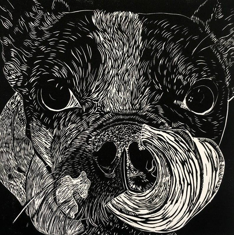 Custom Hand Carved Linocut Print Dog Portrait - Etsy