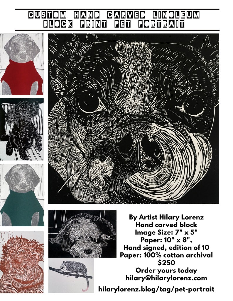 Custom Hand Carved Linocut Print Dog Portrait - Etsy