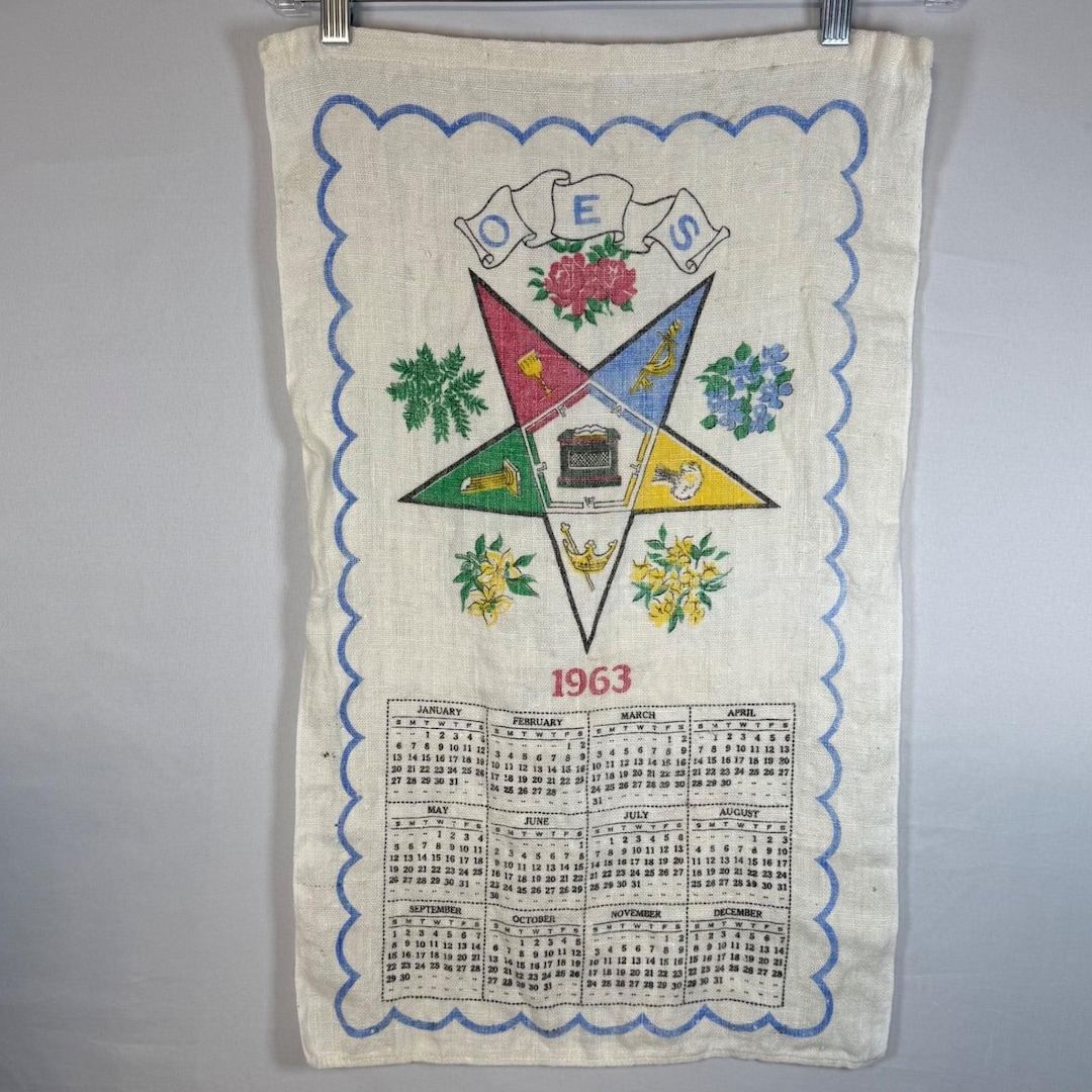 1963 Eastern Star OES Calendar Tea Towel Linen Burlap Calendar Tapestry ...