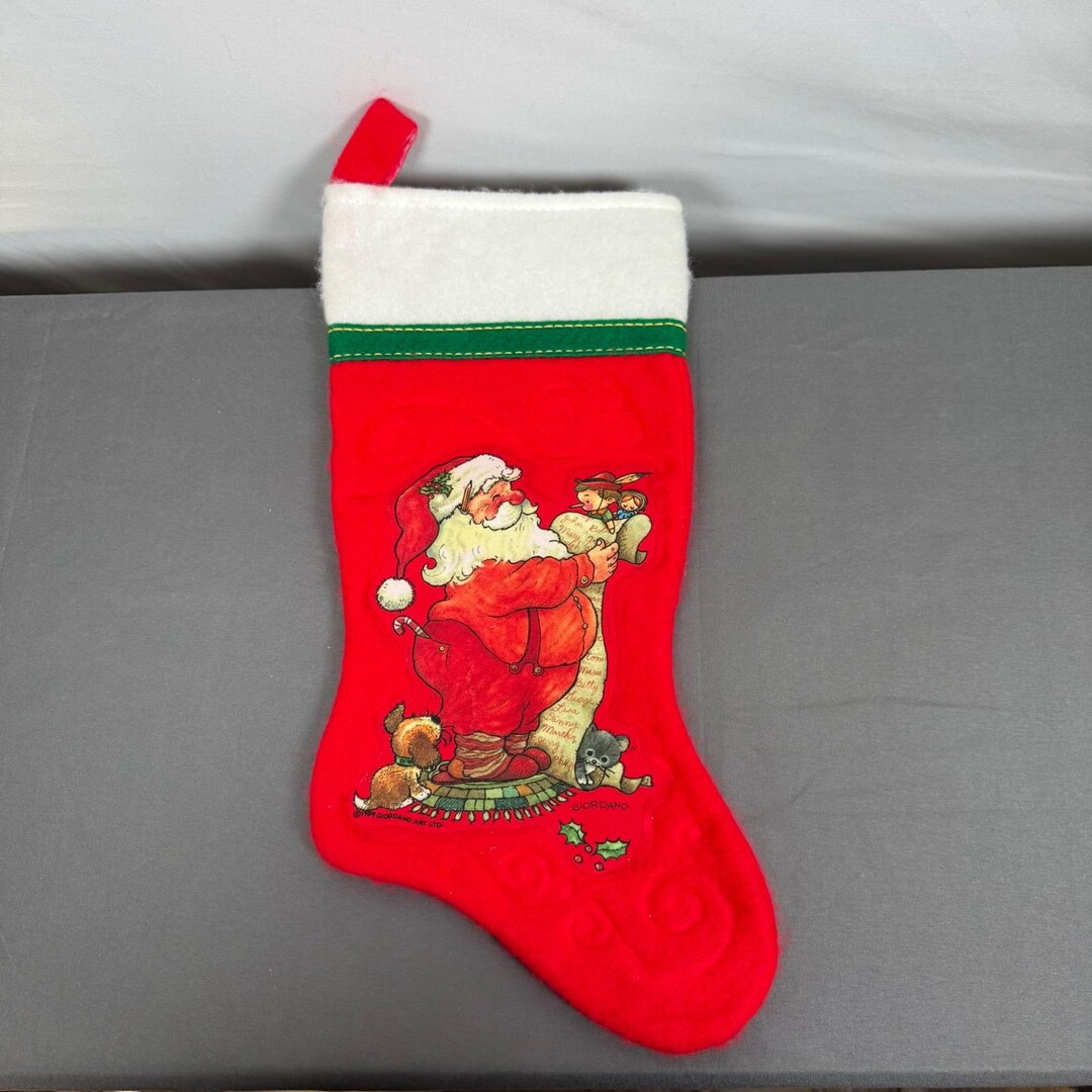 1984 Giordano Art Ltd Christmas Felt Stocking Santa Claus Kittens Dogs ...
