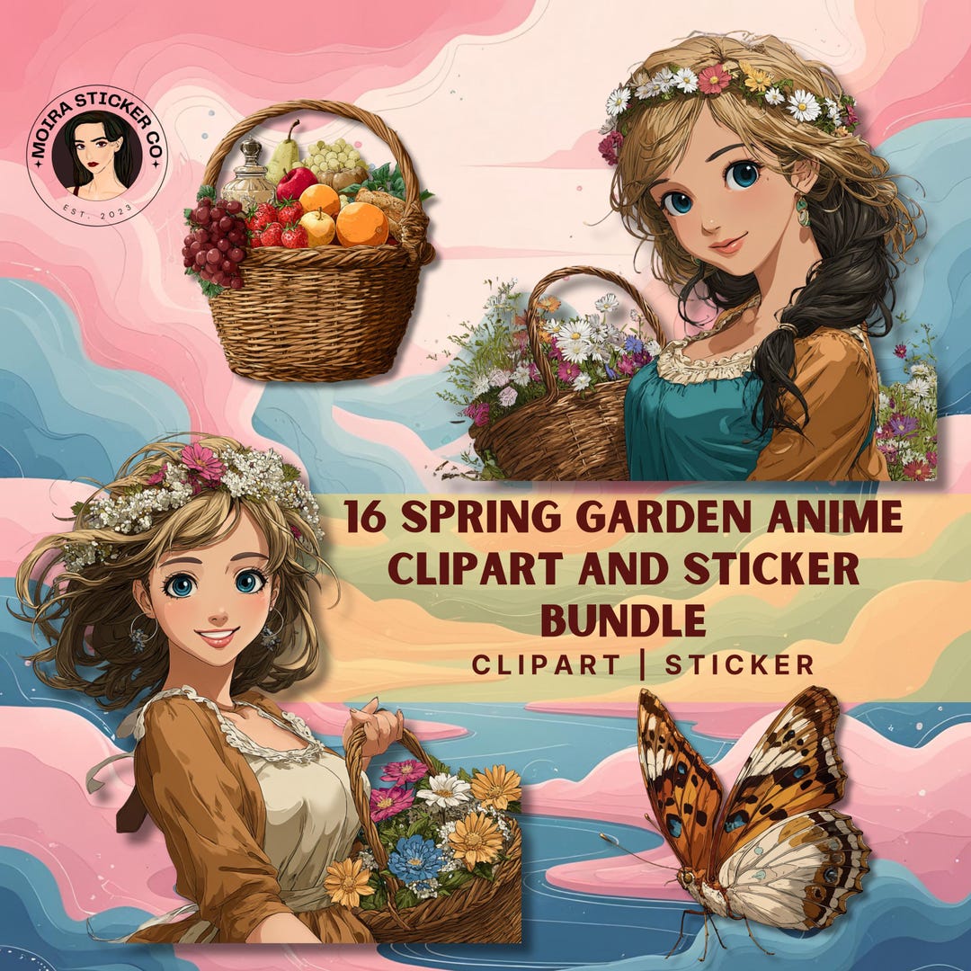 Spring Garden Anime Girl Clipart & Sticker Bundle – Kawaii Seasonal ...
