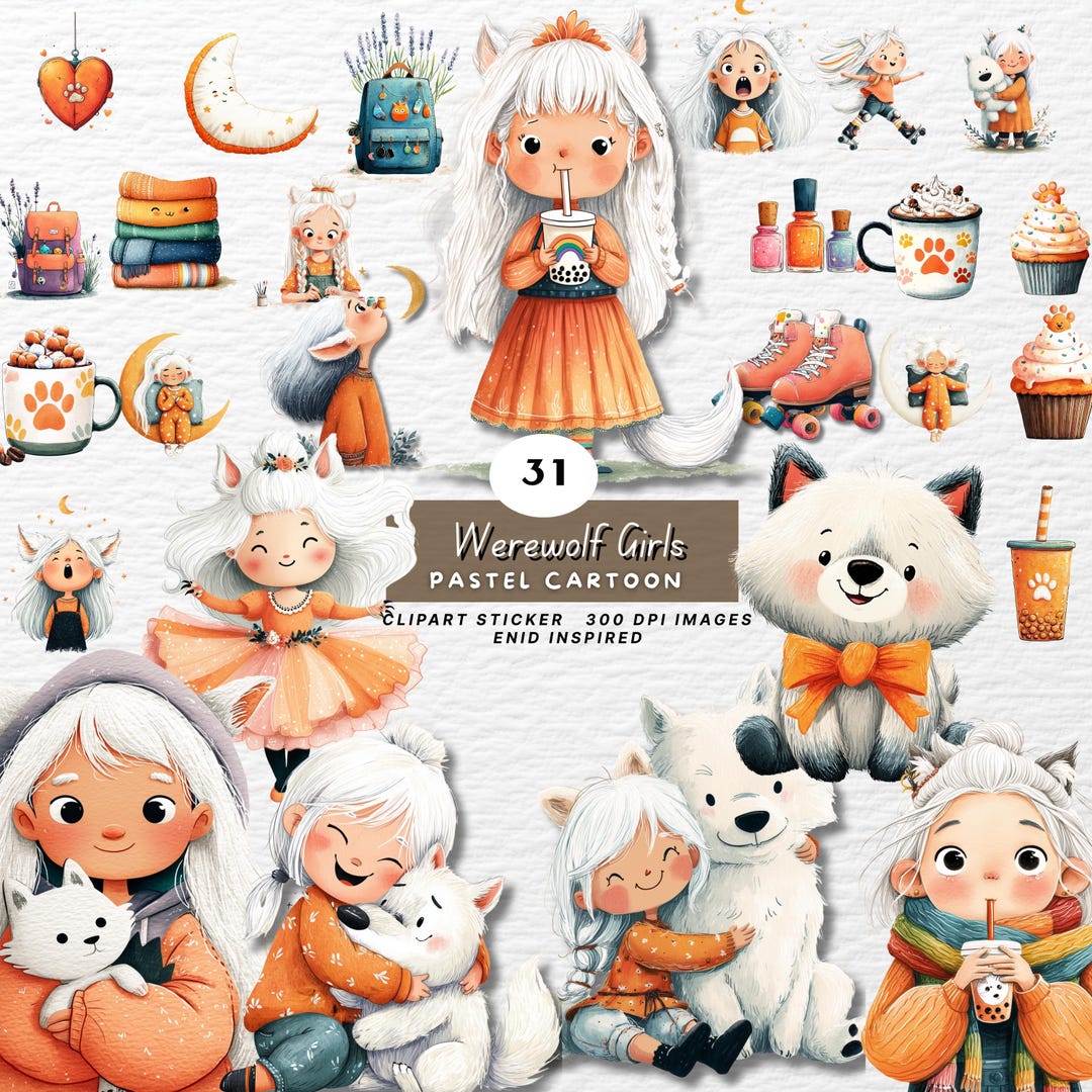 Enid-inspired Werewolf Girls Bundle - Halloween Clipart and Stickers - Etsy